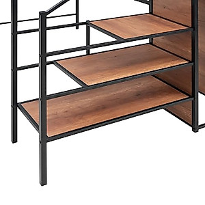 EMKK Full Size Metal Loft Bed with Desk and Metal Grid, Stylish Metal Frame Bed with Lateral Storage Ladder and Wardrobe,Loft Bed for Kids, Teens - Creative Haven for Study and Sleep