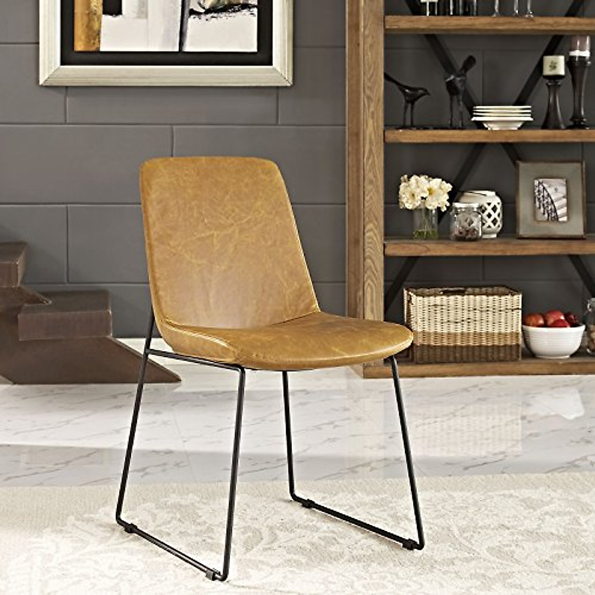 Modway Invite Mid-Century Modern Faux Leather Upholstered Kitchen and Dining Room Chair in Tan