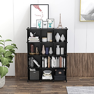 SIMPDIY 12 Storage Cube Organizer Bedroom Storage Shelves Closet Cube Bookcase with Zip Ties Bookshelf with Metal Hammer Modular Cubes Plastic Portable Organizer for Bedroom Kids Toy Home Storage