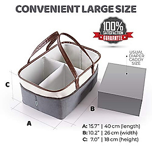 Baby Diaper Caddy Organizer - Grey Nursery Essentials Storage - Portable Basket for Car - Newborn Nursery Décor and Changing Table Accessory