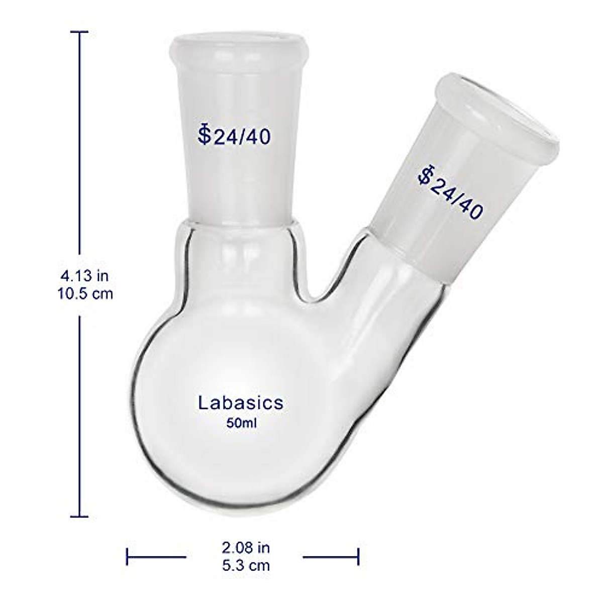 Labasics Glass 50ml 2 Neck Round Bottom Flask RBF, with 24/40 Center and Side Standard Taper Outer Joint, 50ml
