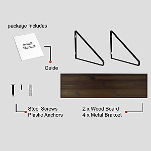 BAMEOS Floating Shelves Rustic Wood Wall Shelf Wall Mounted Shelves for Living Room, Office, and Bedroom, with Metal Bracket