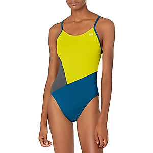 TYR Solid Splices Block Cutoutfit, YEL/Gry/BLU, 38.0