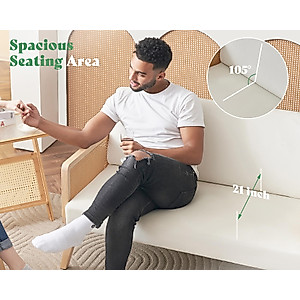 AMERLIFE Rattan Sofa, 2 Piece Sofa Couch Set- Sofa Chair for Living Room with Rattan Armrest, Loveseat Sofa Set, Velvet White Armchair