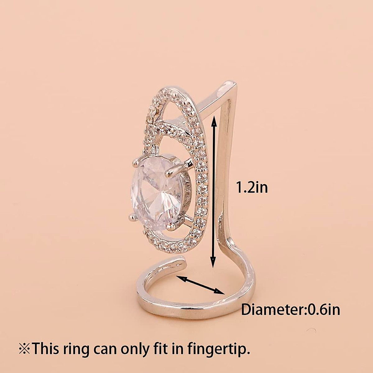 Xerling Silver Finger Nail Rings Bling Crystal Rings for Women Dainty Rhinestone Fingertip Rings Gem Stone Fingernail Rings Aesthetic Statement Rings for Teen Girls (Silver Stone)