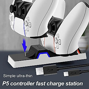 SLAJOY PS5 Controller Charger Station with Fast Charging AC Adapter 5V/3A, Dual Controller Charging Stand for Playstation 5, Docking Station Replacement for DualSense Charging Station G