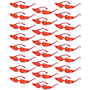 Hoteam 24 Pairs Fire Flame Sunglasses for Women Fire Flame Glasses Retro Wave Rimless Flame Shaped Glasses for Men Party Costume (Red)