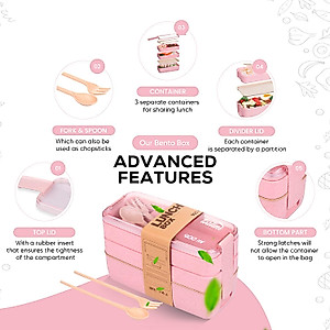 TARLINI Bento Box Lunch Containers- Portable Microwave Japanese Bento Box, Meal Prep Containers For Healthy Food | Tupperware Lunch Box For Adults, Kids, Women, Microwaveable Bowl Plastic Container