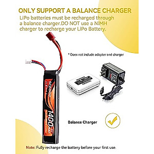 11.1V LiPo Battery Airsoft Deans Connector Rechargeable 1400mAh 30C Stick Battery with T Plug to Mini Tamiya Cable for Airsoft Guns Airsoft Rifle