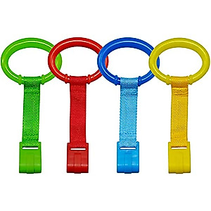 4 PCS 4 Colors Plastic Baby Crib Pull Rings Kids Walking Exercises Assistant Stand Up Rings Baby Cot Hanging Rings for Infant Baby Toddler Practice Tool