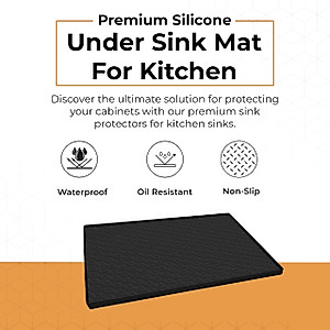 Silicone Under Sink Mat for Kitchen - Premium Under Sink Organizer Mat for Cabinet Liner - Flexible Drip Tray - Waterproof Under Sink Protectors Mat - 34 x 22 Inches Black