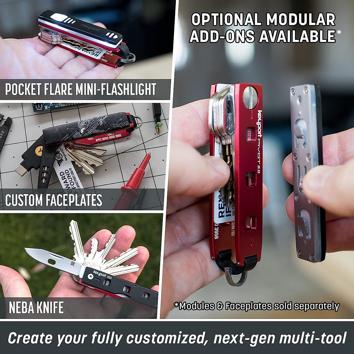 Keyport Pivot 2.0 - Premium Key Organizer Keychain w/Key Ring for Auto Fob + Lost & Found | Smart Key Chain for Men | Modern Car Key Holder + EDC Tools | Compact Minimalist Key Case | Aluminum (Red)