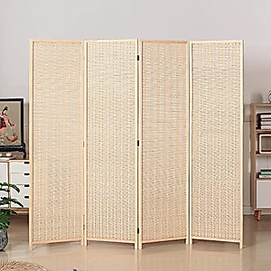 OGCAU Room Divider Screen, 6FT Room Separators Divider Wall, Privacy Room Sivider, Folding Screen Room Divider for Room Separation, Bamboo Room Screen Divider Freestanding (Natural, 4-Panel)
