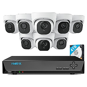 REOLINK 4K Security Camera System, RLK16-800D8, 8pcs H.265 4K PoE Security Cameras Wired with Person Vehicle Detection, 8MP/4K 16CH NVR with 4TB HDD for 24-7 Recording