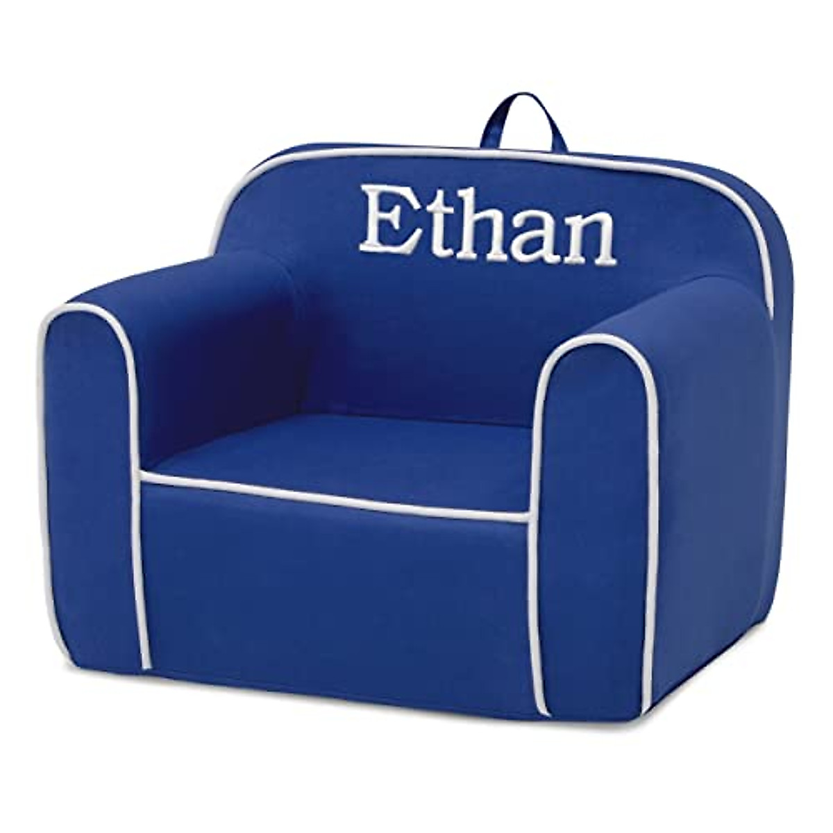 Delta Children Personalized Cozee Chair – Customize with Name – Foam Kids Chair for Ages 18 Months and Up, Blue/White