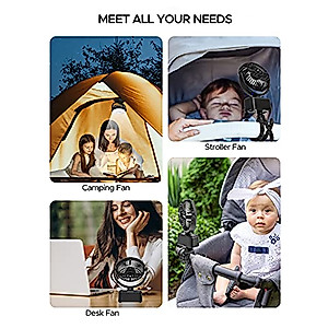 Battery Operated Stroller Fan with Flexible Tripod Clip On, 3 Speeds and 270°Auto Oscillating, Portable Personal Handheld Fan for Car Seat Crib Bike Treadmill……