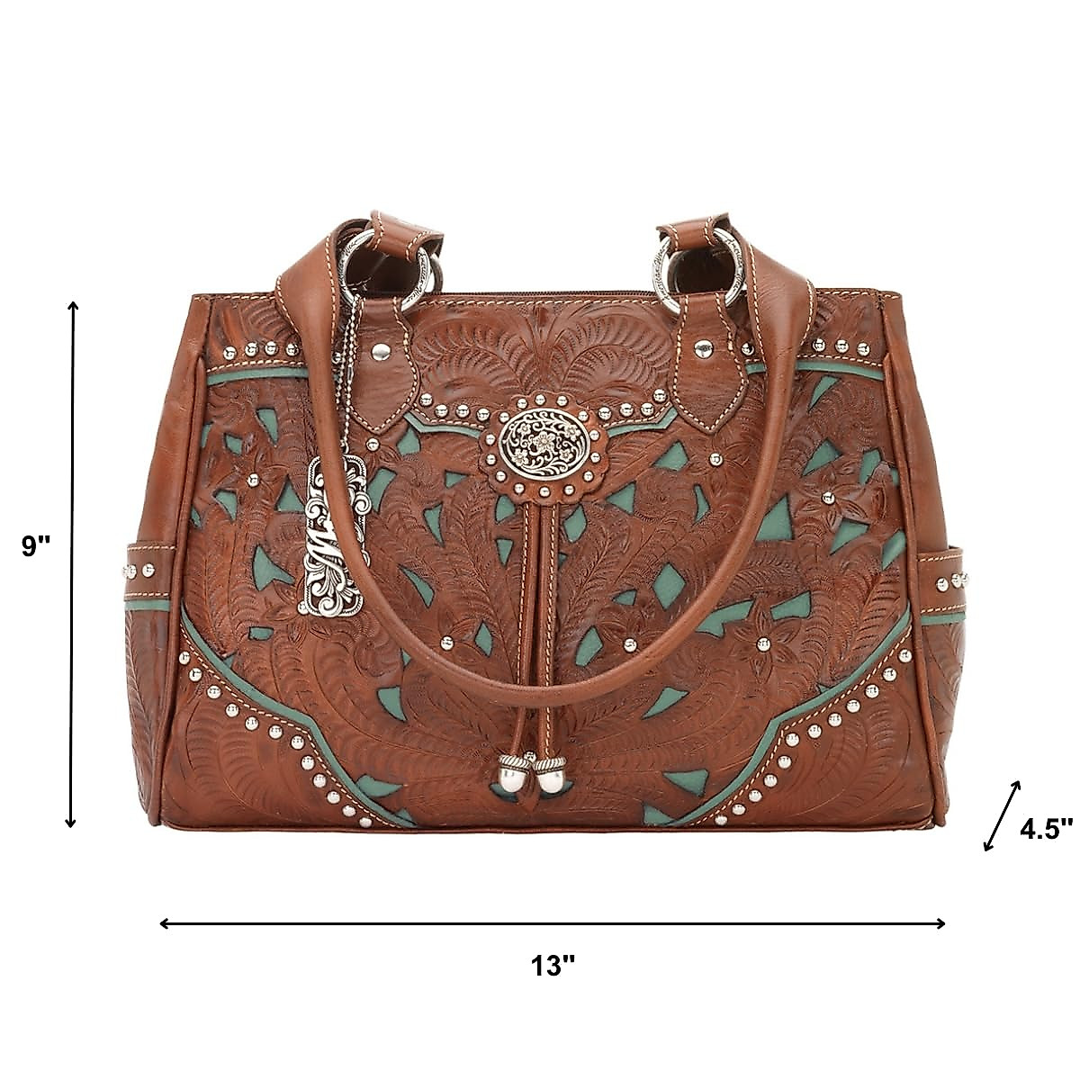 American West Leather Multi Compartment Shoulder Bag - Lady Lace Brown/Turquoise