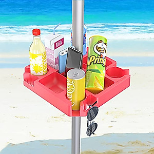Keten 16" Beach Umbrella Table Tray with 4 Cup Holders, 4 Snack Compartments, 4 Sunglasses Holes, 4 Phone Slots, Umbrella Table for Beach, Patio, Garden, Swimming Pool