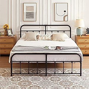 VECELO Bed Frame,King Size Metal Platform with Headboard & Footboard, Premium Steel Slat Support Mattress Foundation,No Box Spring Needed