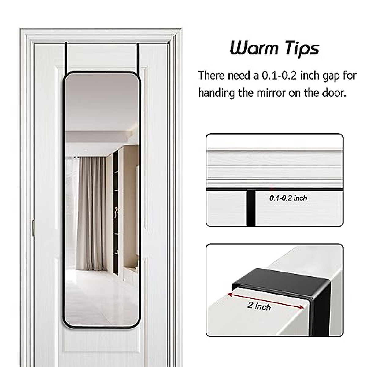 CTBRT 47x14 Inch Mirror Full Body Length Mirror Over The Door Hanging Mirror 47"x14" Wall Mounted Aluminum Alloy Frame Dressing Make-up Mirror for Entryway Bedroom Bathroom Living Room Black