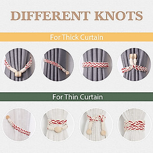 NICEEC 2 Pack Wood Strong Magnetic Curtain Tiebacks Boho Style Decorative Drape Tie Backs Natural Cotton Hand-Woven Soft Rope Curtain Holdbacks for Home & Office Draperies Decor (Beige & Red)