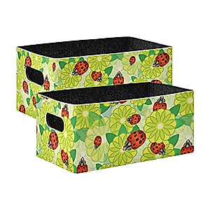 Ladybird Beetles Pattern Storage Basket Felt Storage Bin Collapsible Storage Box Cloth Baskets Containers Organizer for Kids Bedroom Magazine