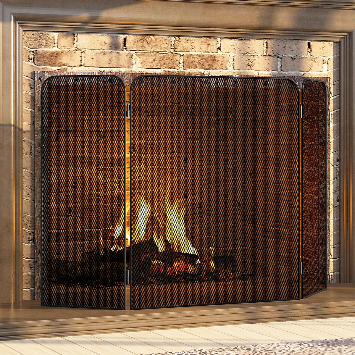 Fire Beauty 3-Panel Metal Fireplace Screen for Fireplace Fire Spark Guard Grate for Living Room Home Decor (32" x 52")