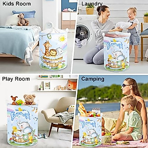 Clastyle 45L Cute Animal Shower Laundry Basket Sunny Elephant Bathing Baby Laundry Hamper Blue Giraffe Lion Duck Toy Towel Storage Basket