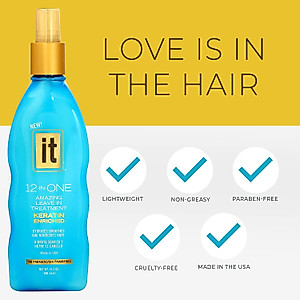 Freeze It 12-in-One Amazing Leave-in Hair Treatment Spray- Infused with Keratin, Borage Oil for Hydration, Smoothness, Nourishment - Strengthens, Protects Dry & Damaged Hair