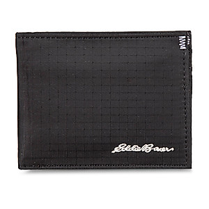 Eddie Bauer Men Signature Bifold Passcase Wallet (Available in Cotton Canvas, Ripstop Nylon-Black, One Size