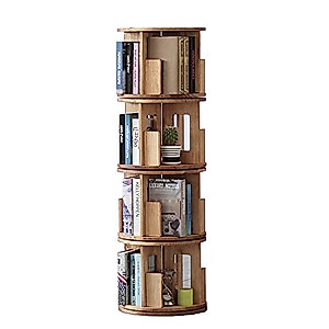 Bear Qiaqia 360° Rotating Bookshelf, 4 Tier Solid Hardwood Freestanding Display Stackable Bookcase, Oiled Oak Finish, for The Living Room, Study and Office(56x17x17 inch)