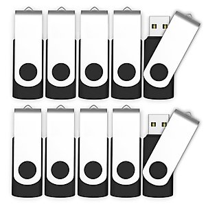 MOSDART No Logo USB2.0 2GB Flash Drive, Swivel Design with LED Indicator, Keychain Loop, FAT32 Memory Stick for Data Storage, Black(Pack of 10)