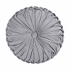 Lush Decor Round Pleated Soft Velvet Decorative Throw Pillow, 1 Count, 15" Diameter, Taupe - Neutral Plush Round Pillow, Seat Cushion, Decorative Pillows For Bed, Couch, Or Chair