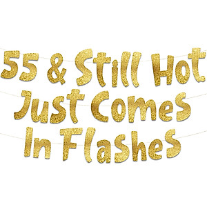55th Birthday Gold Glitter Banner - Happy 55th Birthday Party Decorations