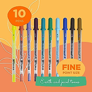 SAKURA Gelly Roll Moonlight 06 Gel Pens - Fine Point Ink Pen for Journaling, Art, or Drawing - Assorted Earth & Jewel Tone Ink - Fine Line - 10 Pack