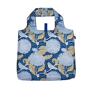 rockflowerpaper Reusable Grocery Bags for Shopping - Chrysanthemum Blu Bag - Machine Washable, Foldable, Packable Tote - Large Handles - Heavy Duty and Lightweight - Zippered Top Pouch