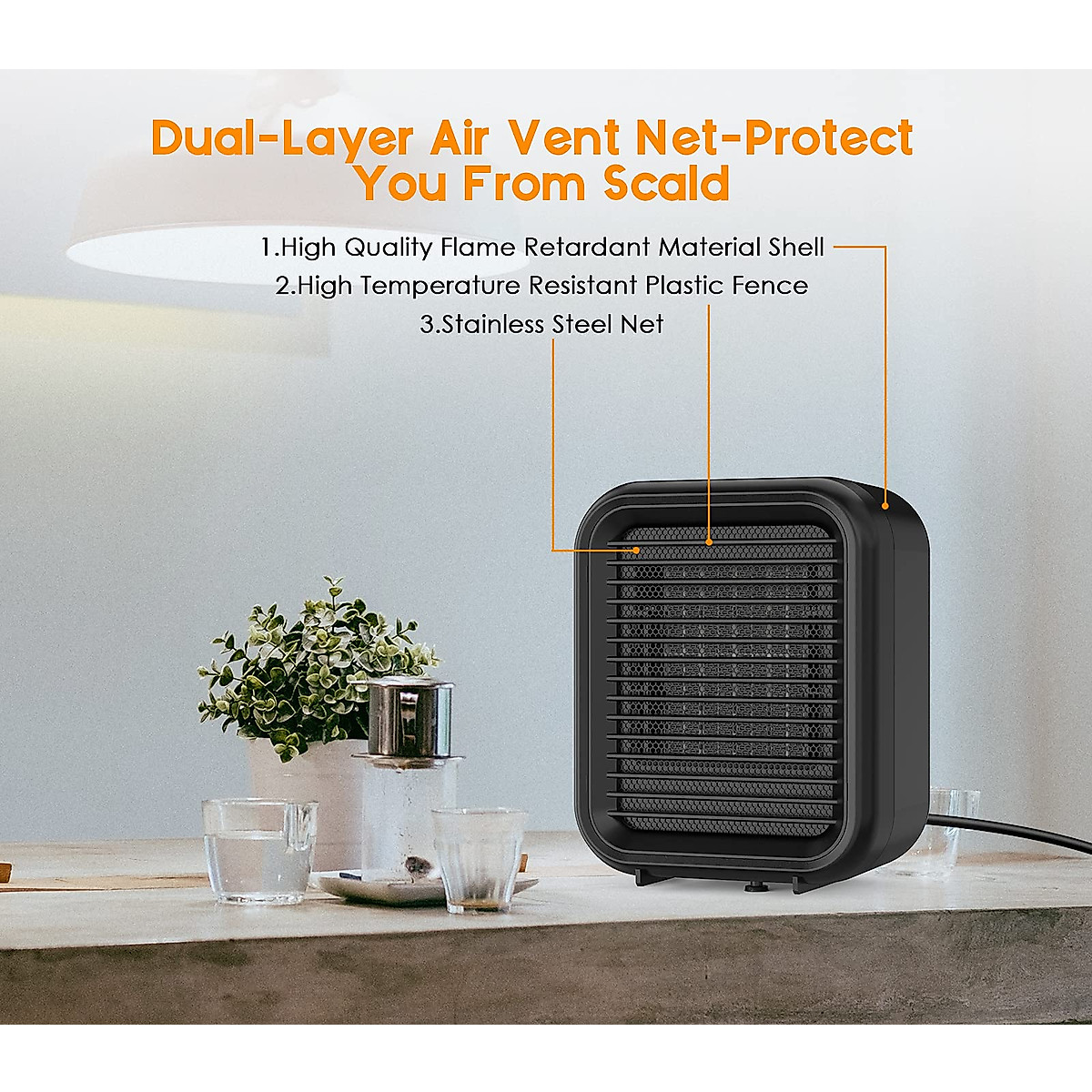 1000W Small Portable PTC Ceramic Heaters for Bedroom, Energy Efficient Electric Heater with Tip-Over and Overheat Protection, Personal Desk Heater for Bathroom Home Dorm Office Indoor Use