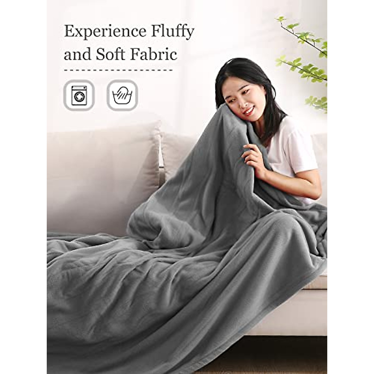 CURECURE Electric Heated Blanket 62'' x 84'' Electric Blanket for Whole Body Warming, ETL and FCC Certification Fast Heating with 4 Heating Levels & 10 Hours Auto-Off, Machine Washable, Grey
