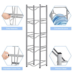 OYEAL Water Jug Stand 5 Tier Water Bottle Storage Organizer Detachable Heavy-Duty Water Rack for 5 Gallon Jug Dispenser Stand, Easy Assembly