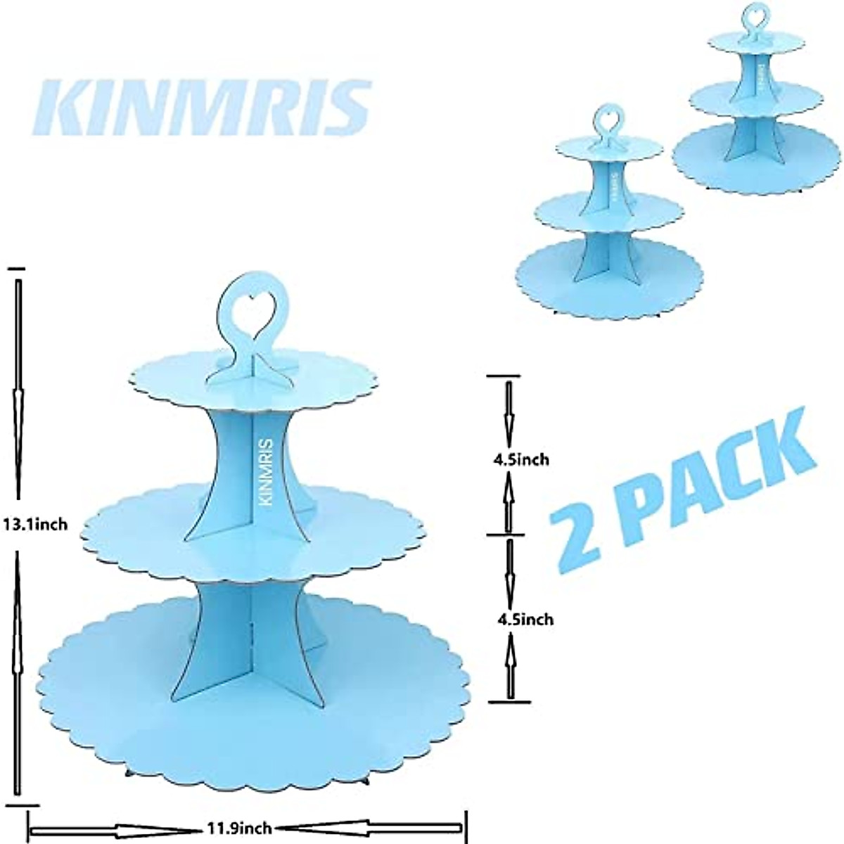 KINMRIS Blue Cake Stands Cardboard 3- Tier Dessert Cupcake Stand for Afternoon Tea 2 Pack, 3-Tier Cupcake Holder for Weddings, Birthday Party Supplies, Wedding Anniversary