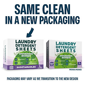 Laundry Detergent Sheets (200 Loads) - Eco Friendly Laundry Soap Detergent Strips I Eco Friendly, Zero Waste, Plastic Free, Planet Friendly (Lavendar)