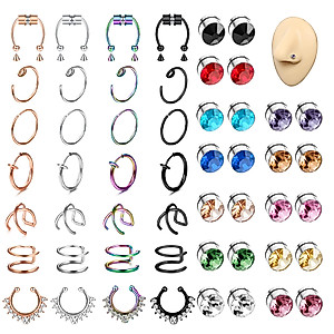 ORAZIO Fake Nose Ring - Stainless Steel Fake Nose Rings for Women Small Faux Septum Nose Ring Stud CZ Lip Ring Stud Nose Cuff Cartilage Earring Small Non Piercing Nose Ring Faux Piercing Jewelry