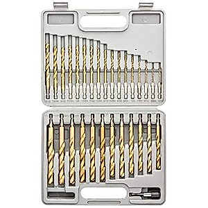 TOOLUXE 10055L Hex Shank Drill Bit Set, 30 Pc, Titanium Coated Metal Drill Bits, Quick Change Design, Small Drill Bits from 1/16" - 1/2" Large Drill Bits, High Speed Steel Impact Driver Drillbits