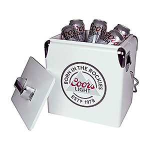 Coors Light Retro Ice Chest Cooler with Bottle Opener 13L (14 qt), 18 Can Capacity, White and Silver, Vintage Style Ice Bucket for Camping, Beach, Picnic, RV, BBQs, Tailgating, Fishing