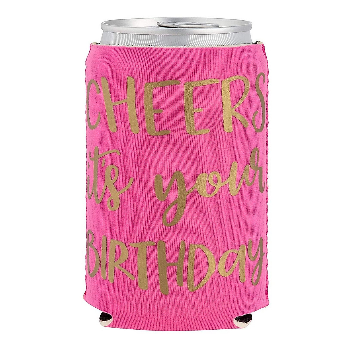 12 oz Birthday Neoprene Can Cooler Sleeves for Soda, Beer, Beverages (Pink, 12 Pack)