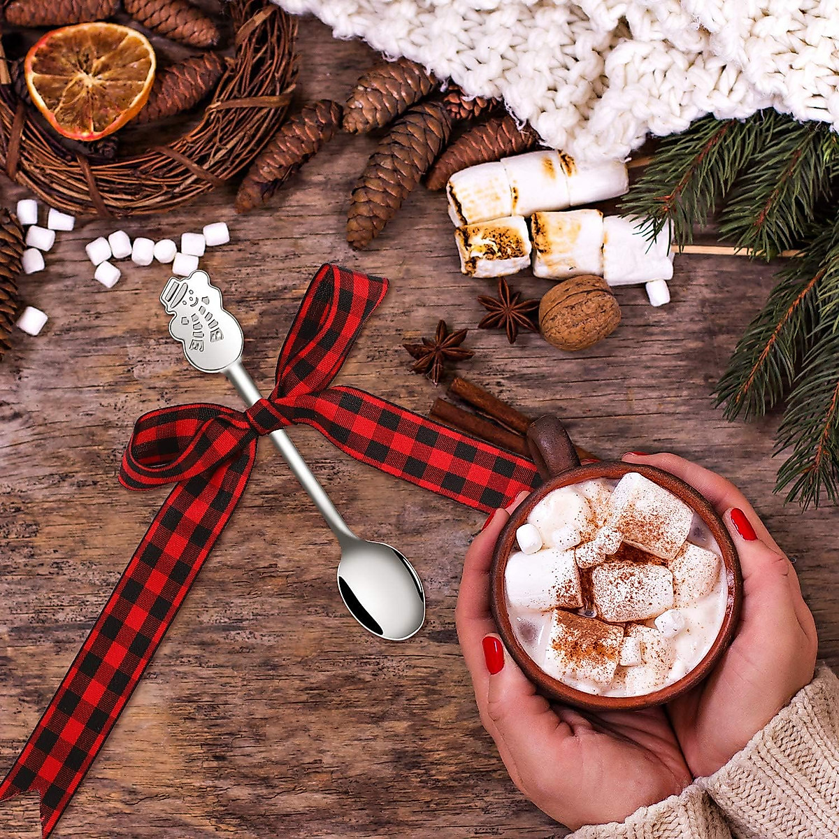 Aneco 12 Pack Christmas Mini Spoons Set Stainless Steel Spoon for Coffee Tea Soup Sugar Dessert Seasoning Ice Cream