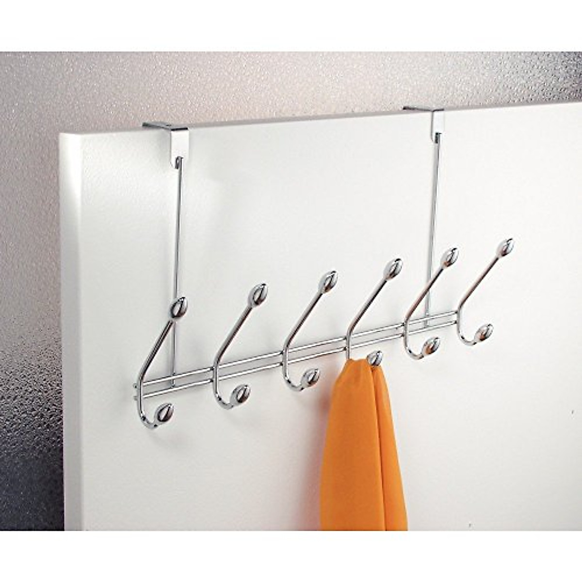 iDesign Orbinni Metal Over the Door 6-Hook Rack for Coats, Hats, Scarves, Towels, Robes, Jackets, Purses, Leashes, 2.13" x 18.19" x 10.81" - Chrome