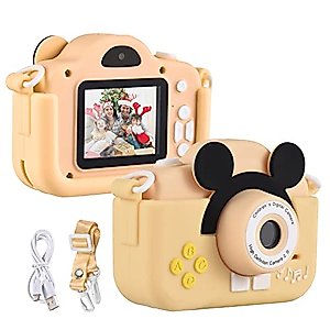 Wennzy Mini Cartoon Kids Digital Camera 1080P Digital Video Camera for Kids Dual Lens 2.0 Inch IPS Screen 4X Zoom Built-in Battery Cute Photo Frames Interesting Games with Neck Strap