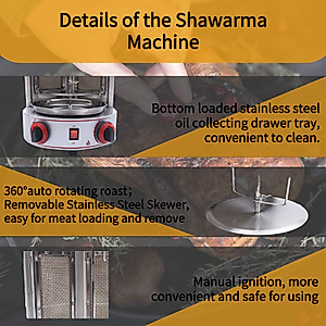 3000W Shawarma Meat Grill Machine Doner Kebab Griddle Rotisserie Vertical Broiler, Steel Roasters Barbecue, Liquefied Propane Gas Gyro Grill for Commercial and Home Kitchen