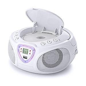 AUNA Roadie KIDS Boombox, Top loading CD Player, Bluetooth Connectivity for Smartphones, Easy AUX, USB, Radio and MP3 Connectivity, Portable, Plug in or Battery Powered, LED Display